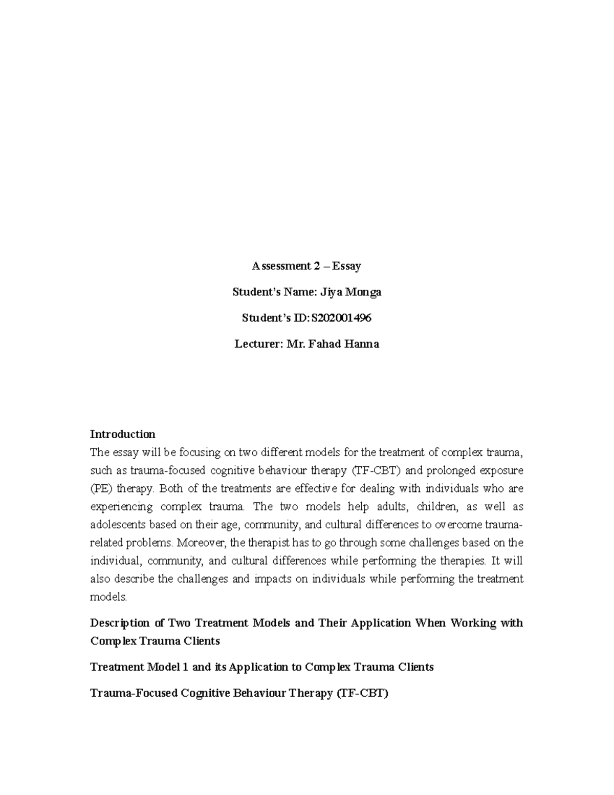 Essay Assessment 2 CT - notes - Assessment 2 – Essay Student’s Name ...