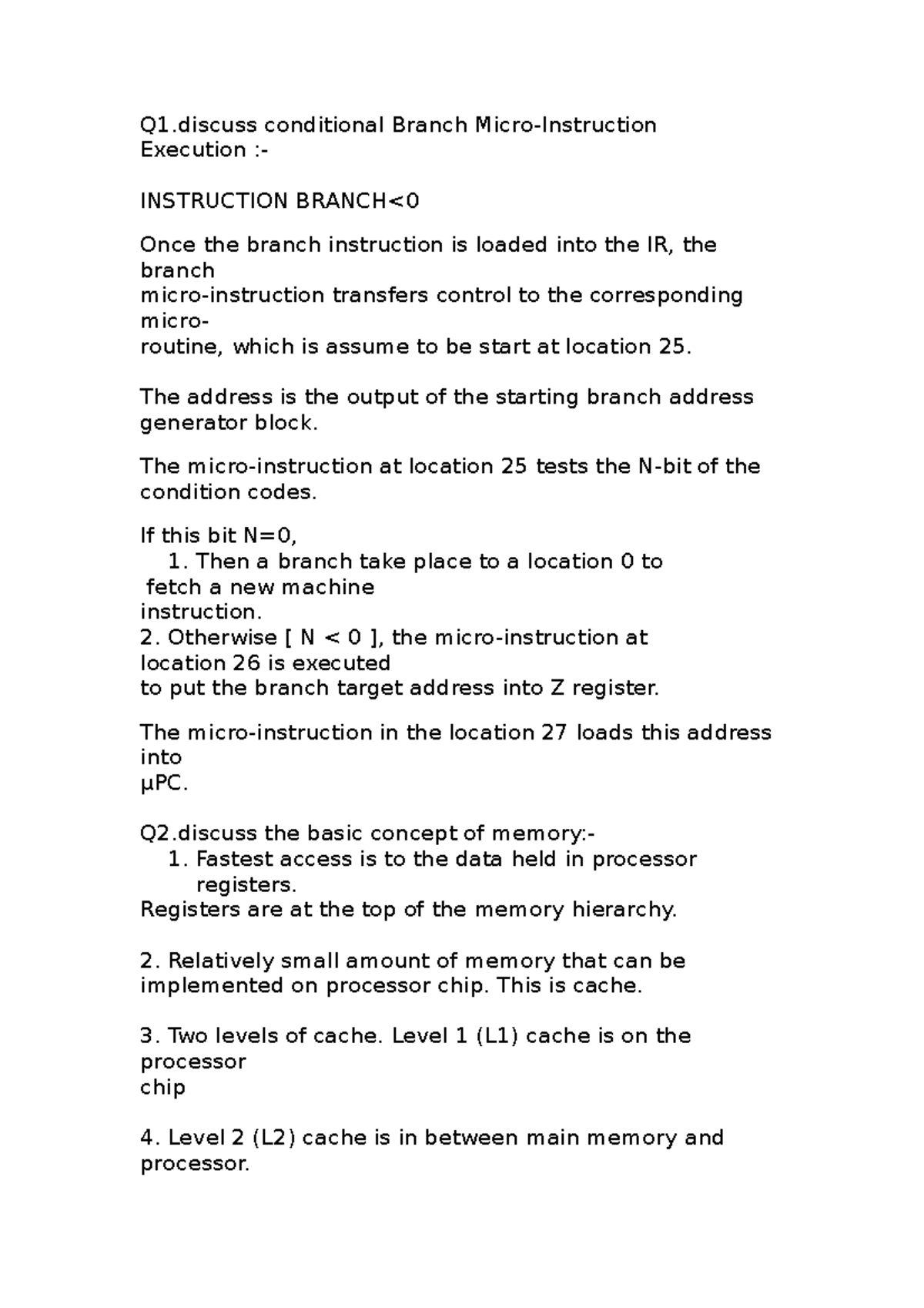 Coa2 - micro instruction-conditional branch - Q1 conditional Branch ...