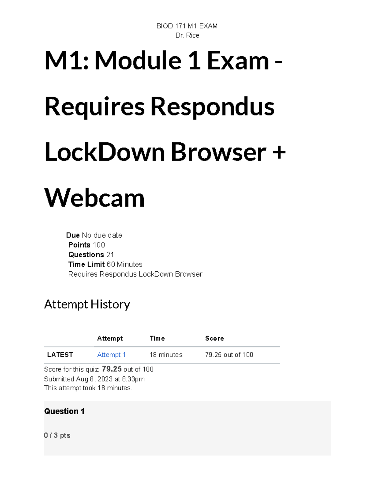 BIOD 171 M1 EXAM - course enrollment date: Aug 2023 - Dr. Rice M1 ...