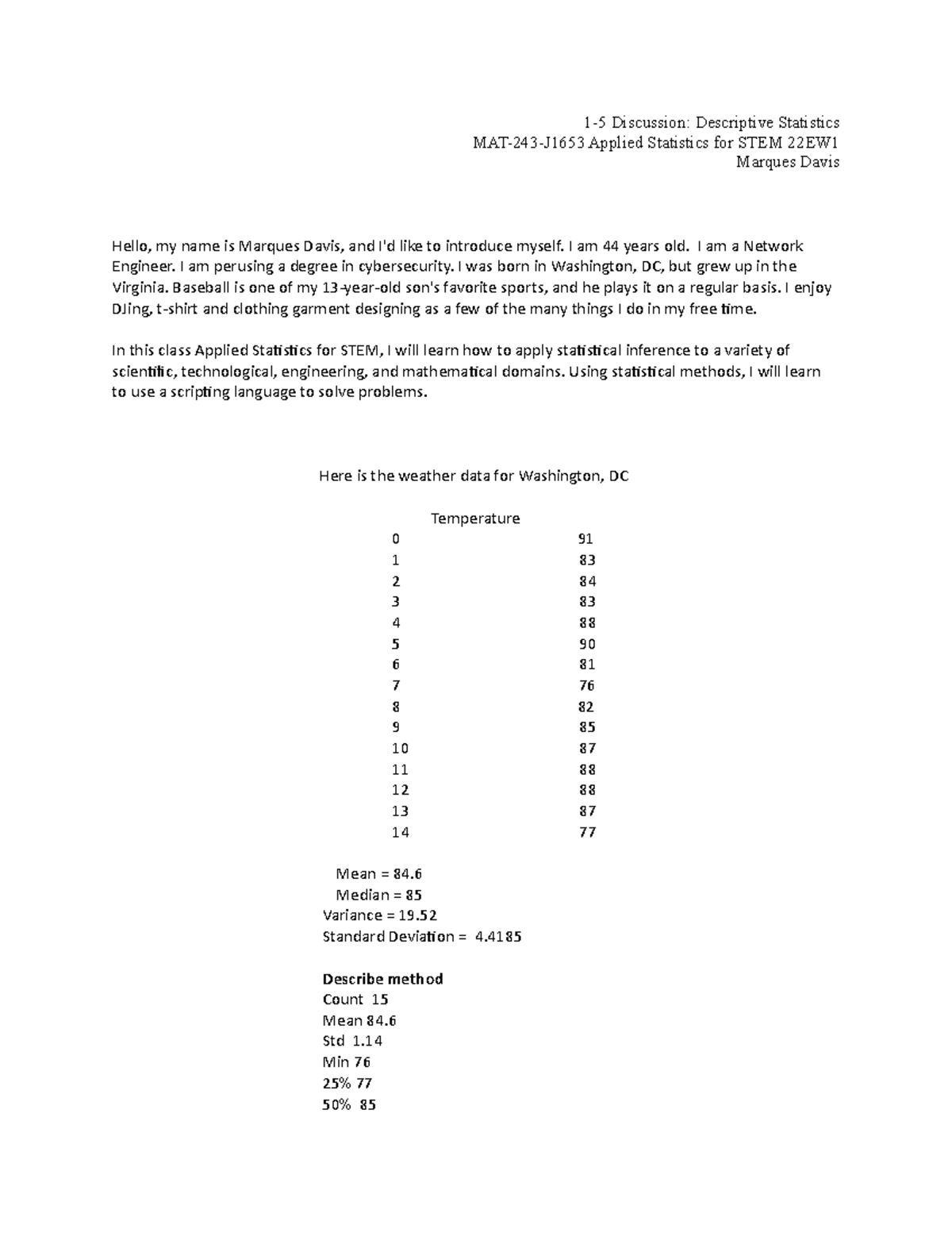 1 5 Discussion Mat 243 J1653 Applied Statistics For Stem 22ew1 1 5 Discussion Descriptive