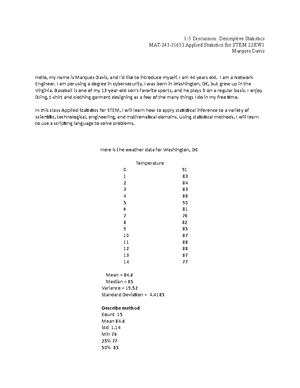 5-3 Discussion Simple Linear Regression - 5-3 Discussion: Simple Linear Regression MAT-243-J1653 ...