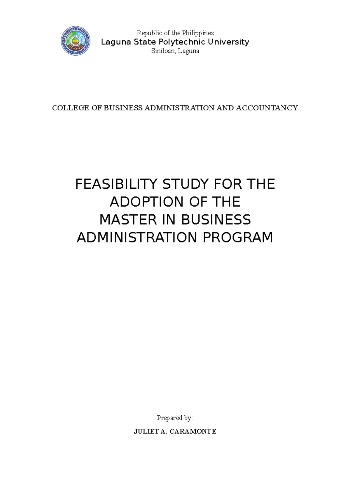 MBA- Feasib - Republic of the Philippines Laguna State Polytechnic ...