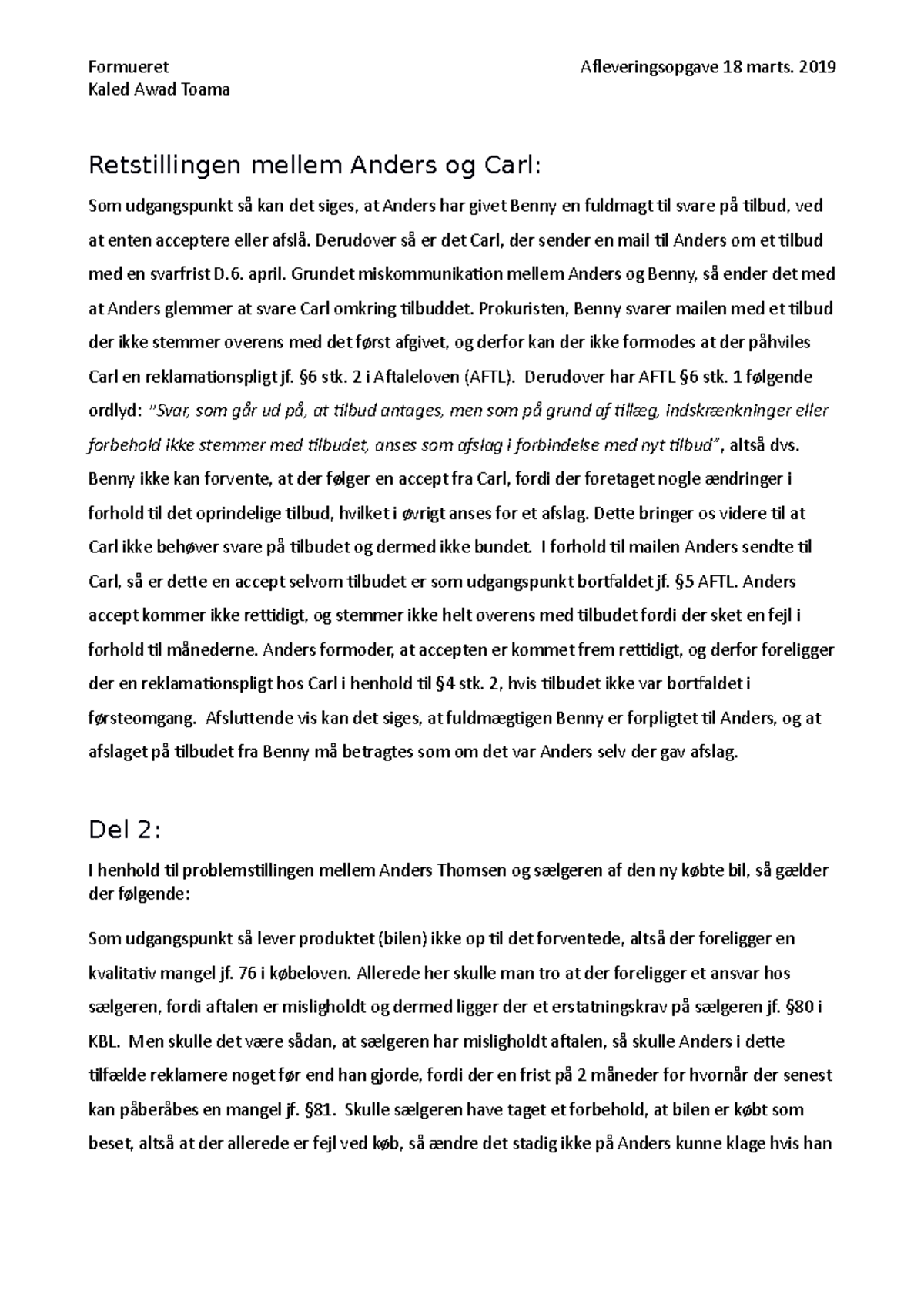 Formueret- afl. opgave - Formueret Kaled Awad Toama Afleveringsopgave ...