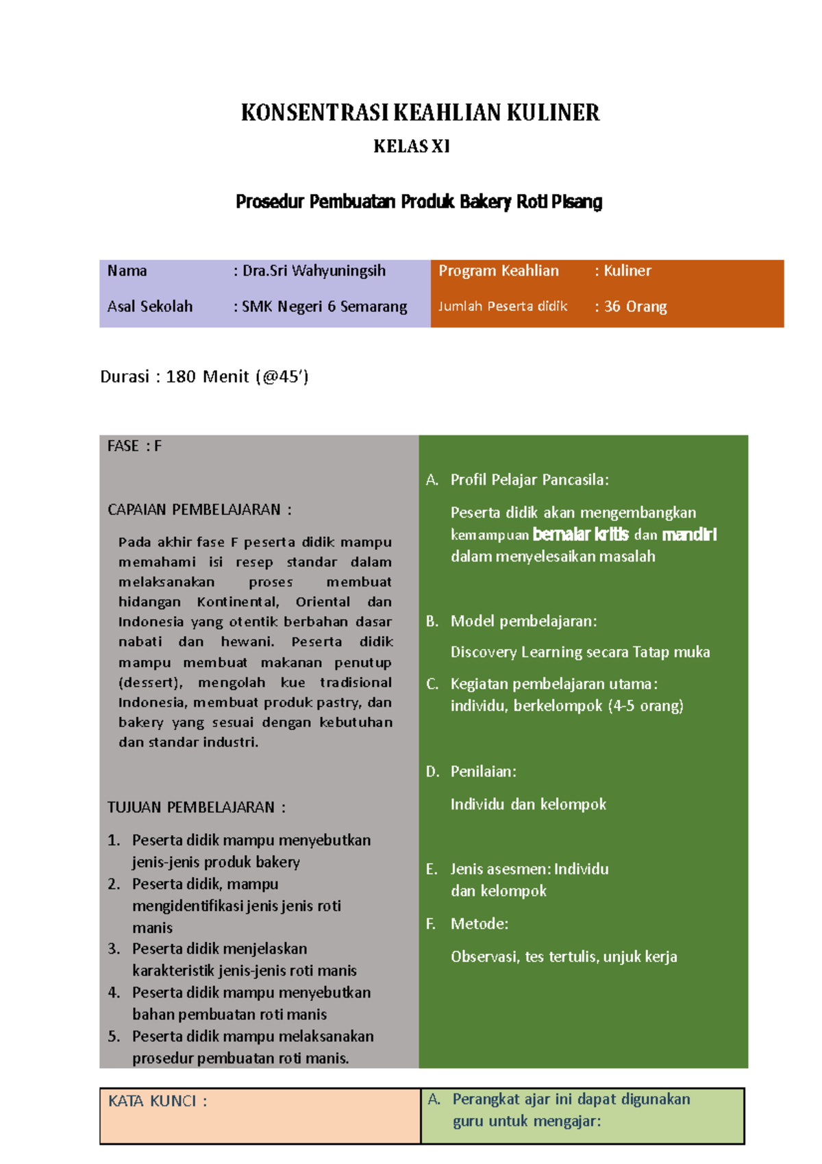 Modul Prosedur Pembuatan Produk Bakery Roti Pisang Salsabilla Aulia ...