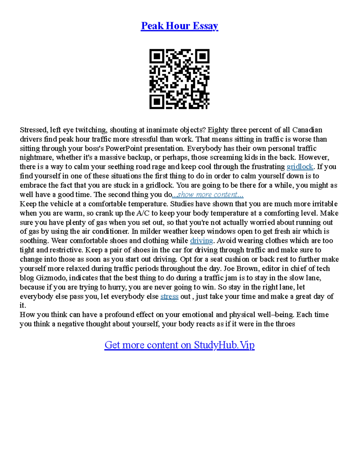 Exspository Essay - Peak Hour Essay Stressed, left eye twitching ...