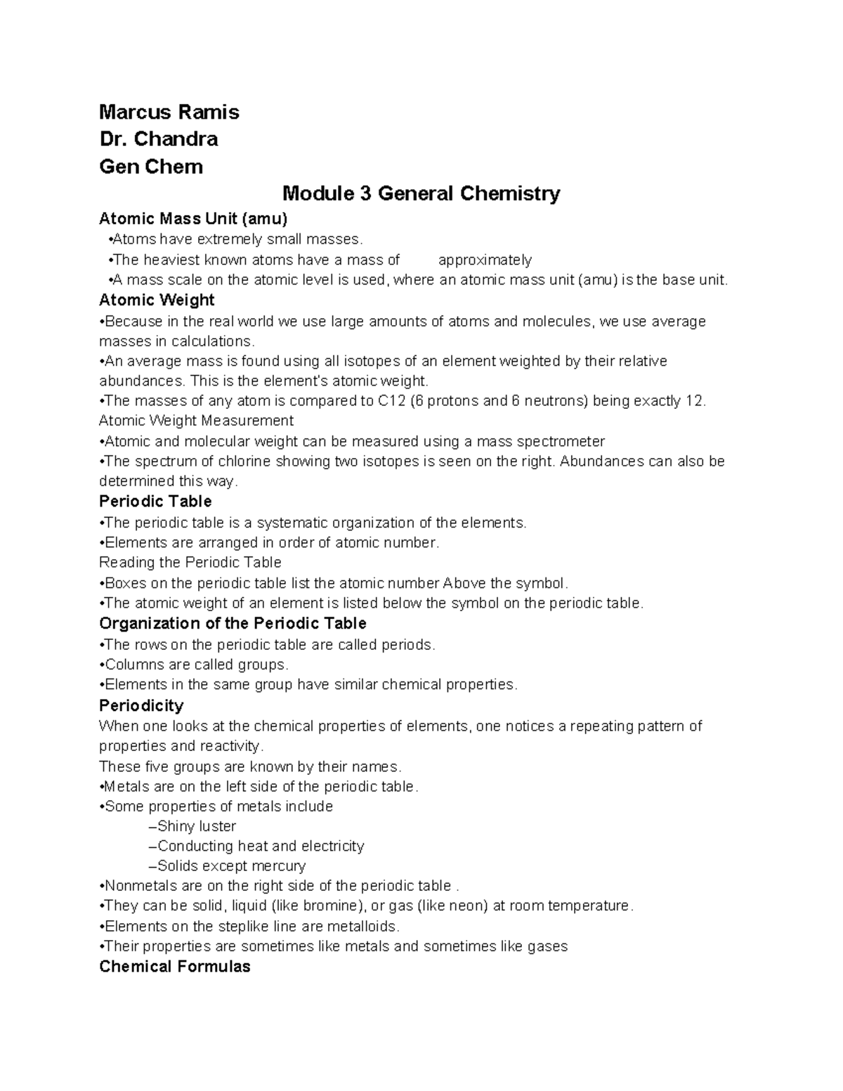 Module 3 General Chemistry - Marcus Ramis Dr. Chandra Gen Chem Module 3 ...