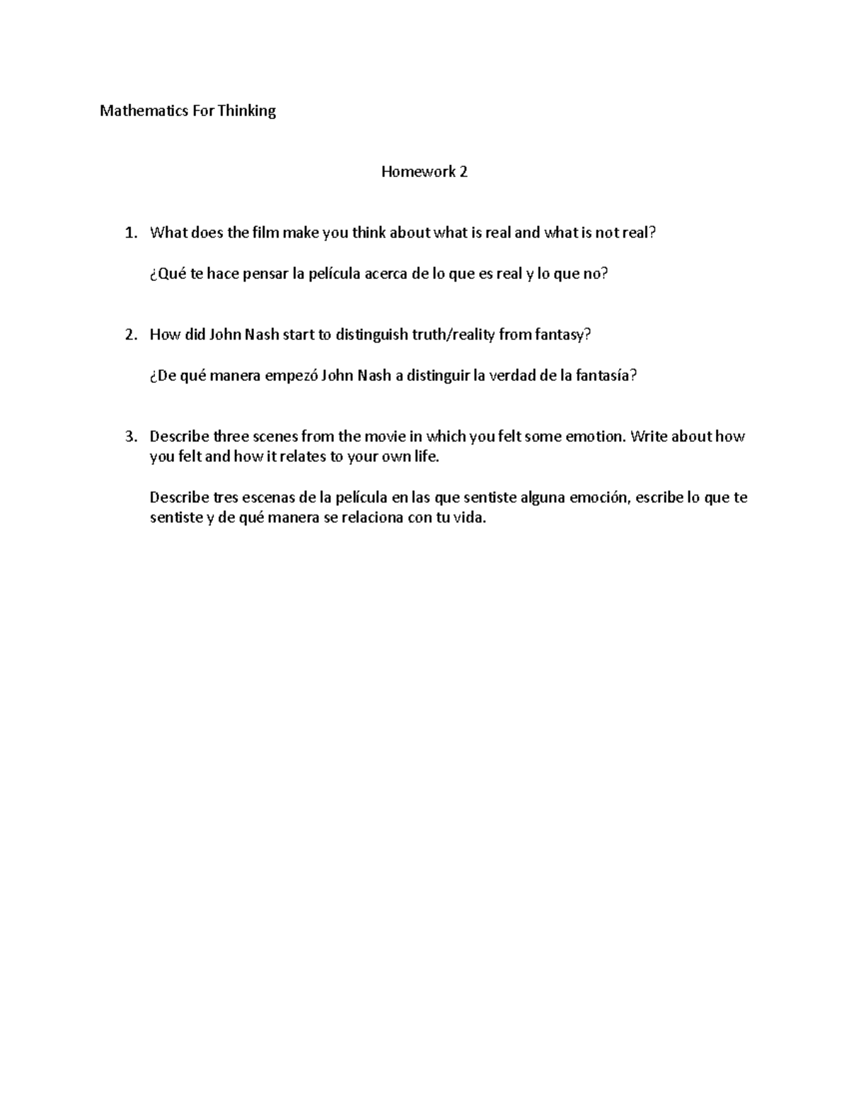 Homework 2 A Beautiful Mind - Mathematics For Thinking Homework 2 What ...