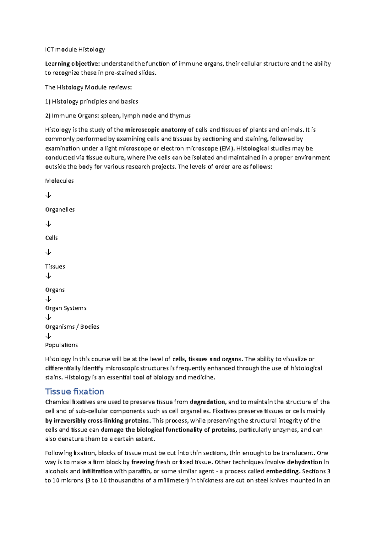 ICT module Histology - ICT module Histology Learning objective ...