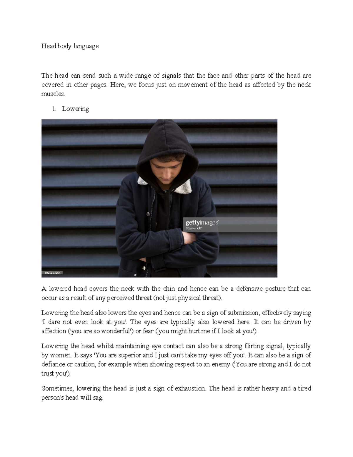 Head body language - Head body language The head can send such a wide ...