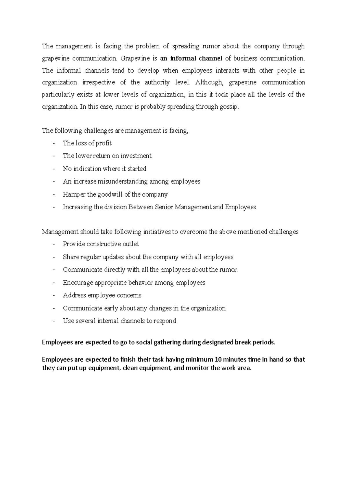 The management is facing the problem of spreading rumor about the ...