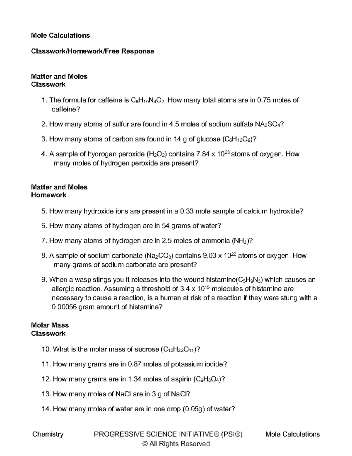 Ap-chemistry-22 mole-calculations-practice-problems 2022-07-27 ...
