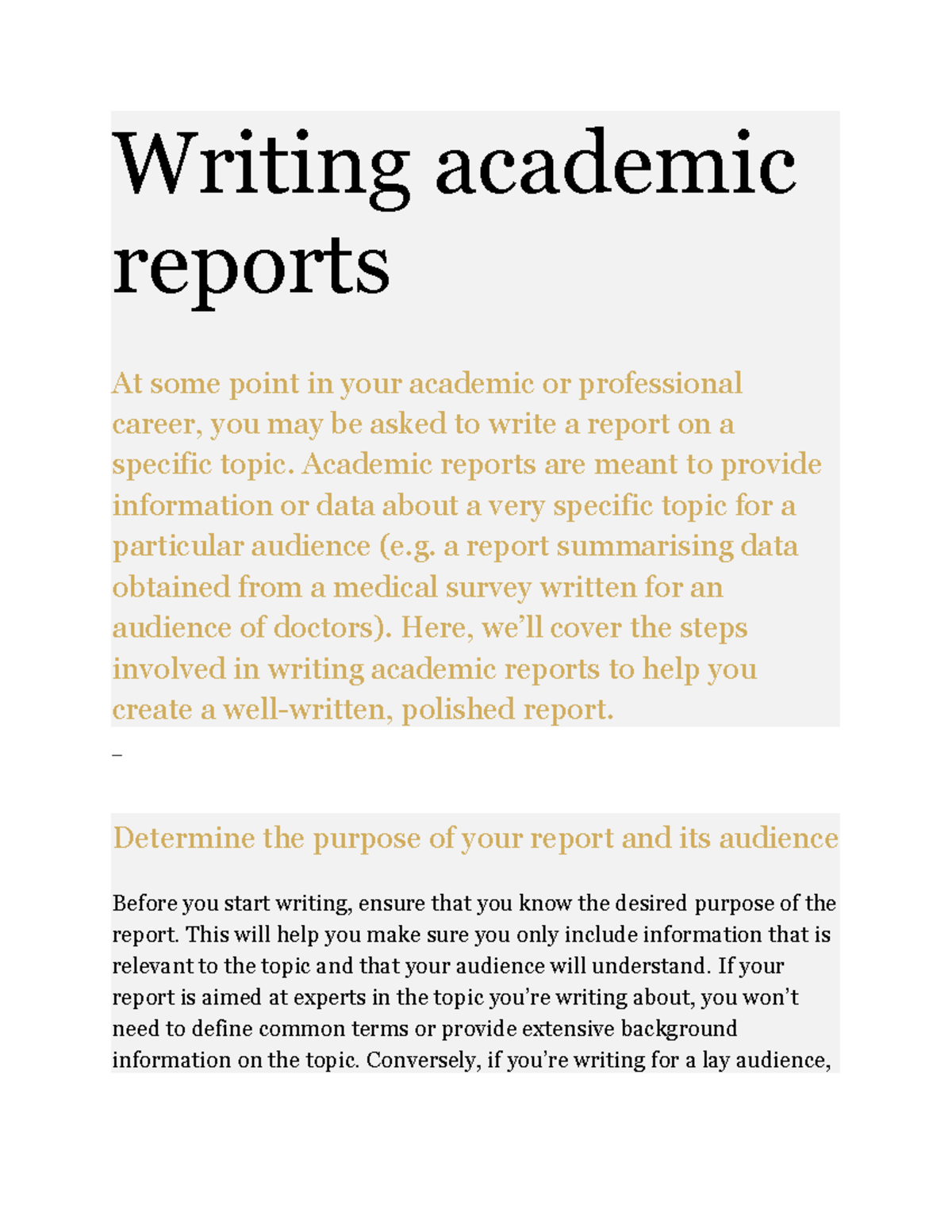 Steps involved in academic report writing - Writing academic reports At ...