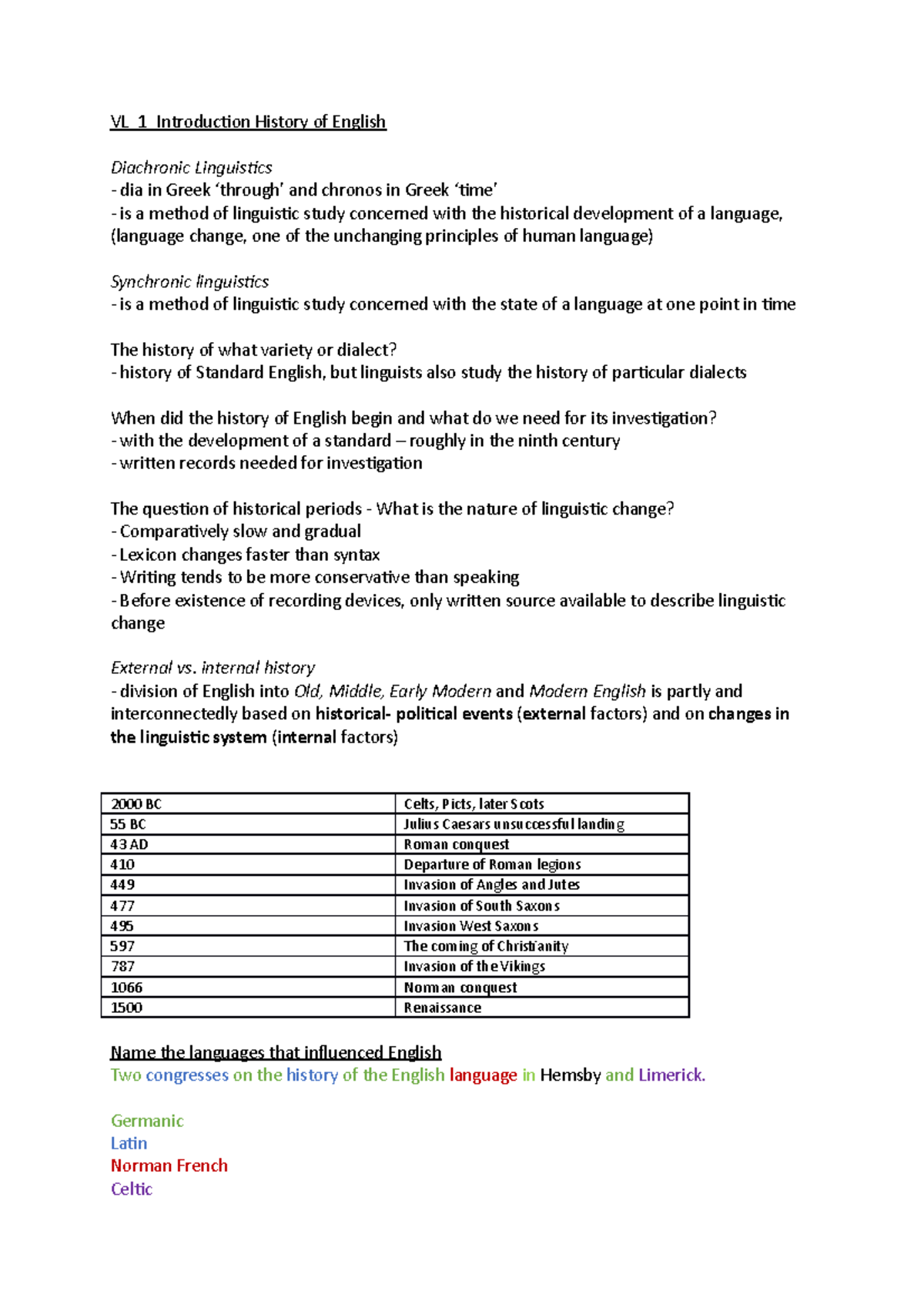 VL 1 - Diachronic, Synchronic Linguistics - VL_1_Introduction History ...