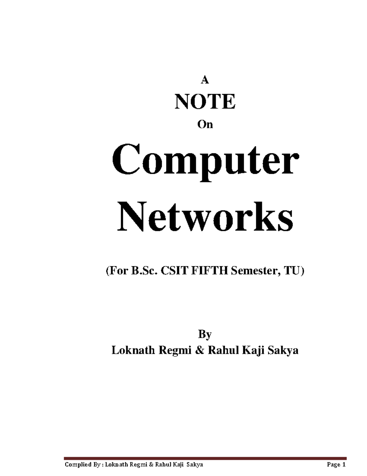 Computer networks-note - A NOTE On Computer Networks (For B. CSIT FIFTH ...
