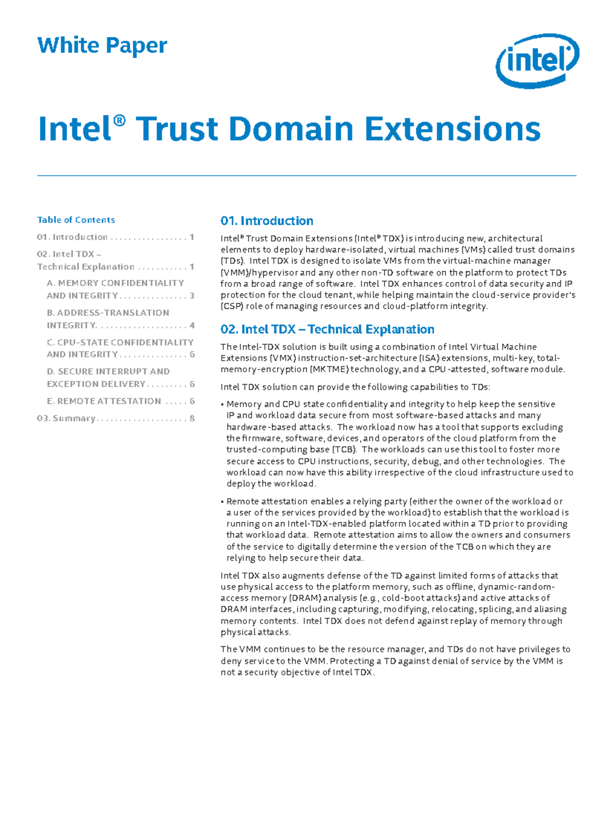 Tdx-whitepaper-v4 - Intel TDX whitepaper - 01. Introduction Intel ...