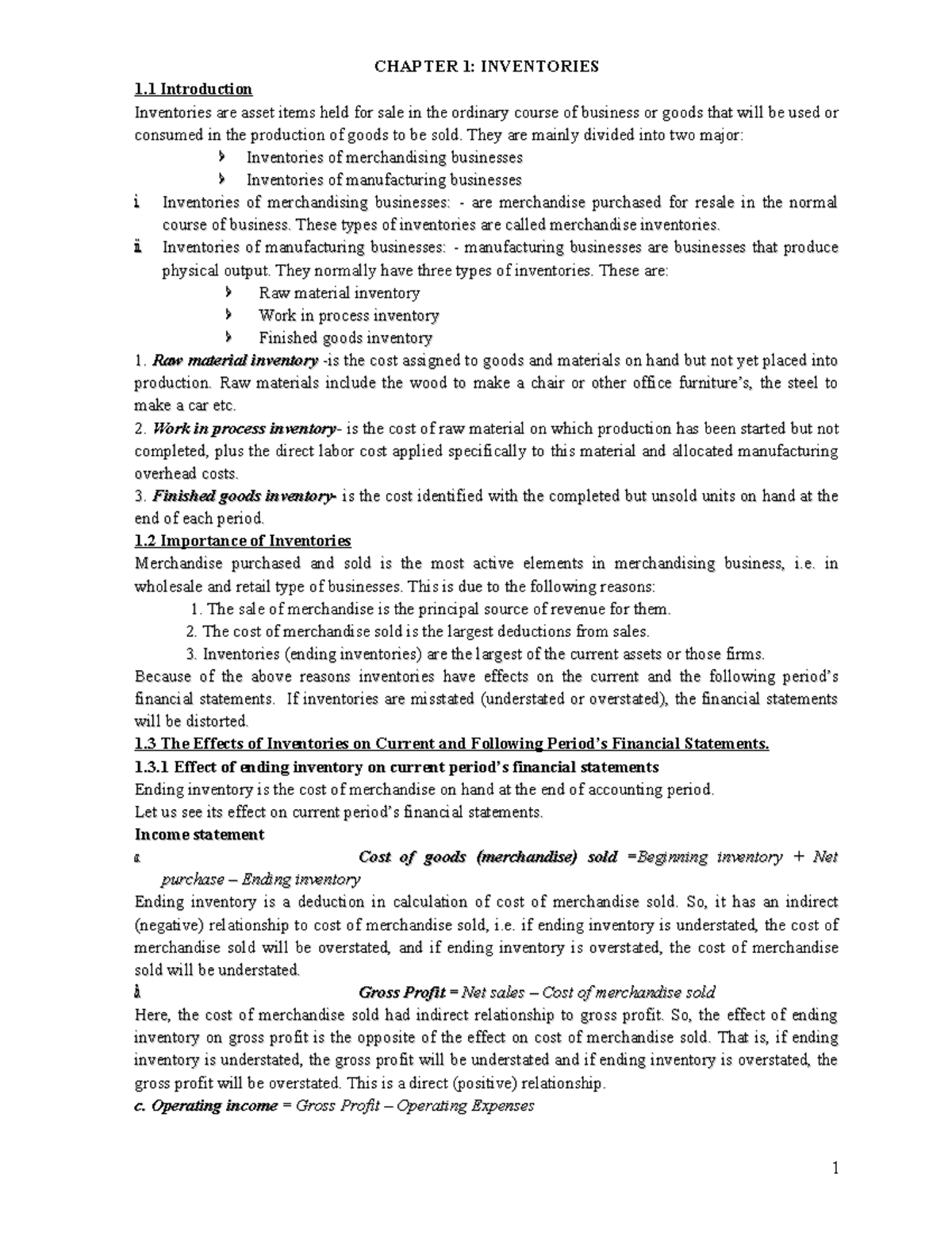 Inventory revised CH 1 - Accounting priniple 2 chapter 1 - CHAPTER 1 ...
