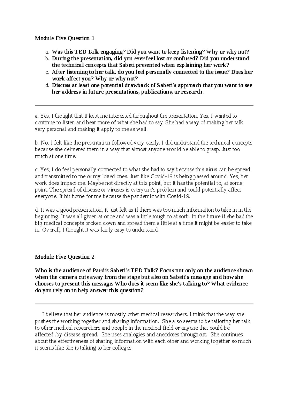 Module 5 short answers final copy - Module Five Question 1 a. Was this ...