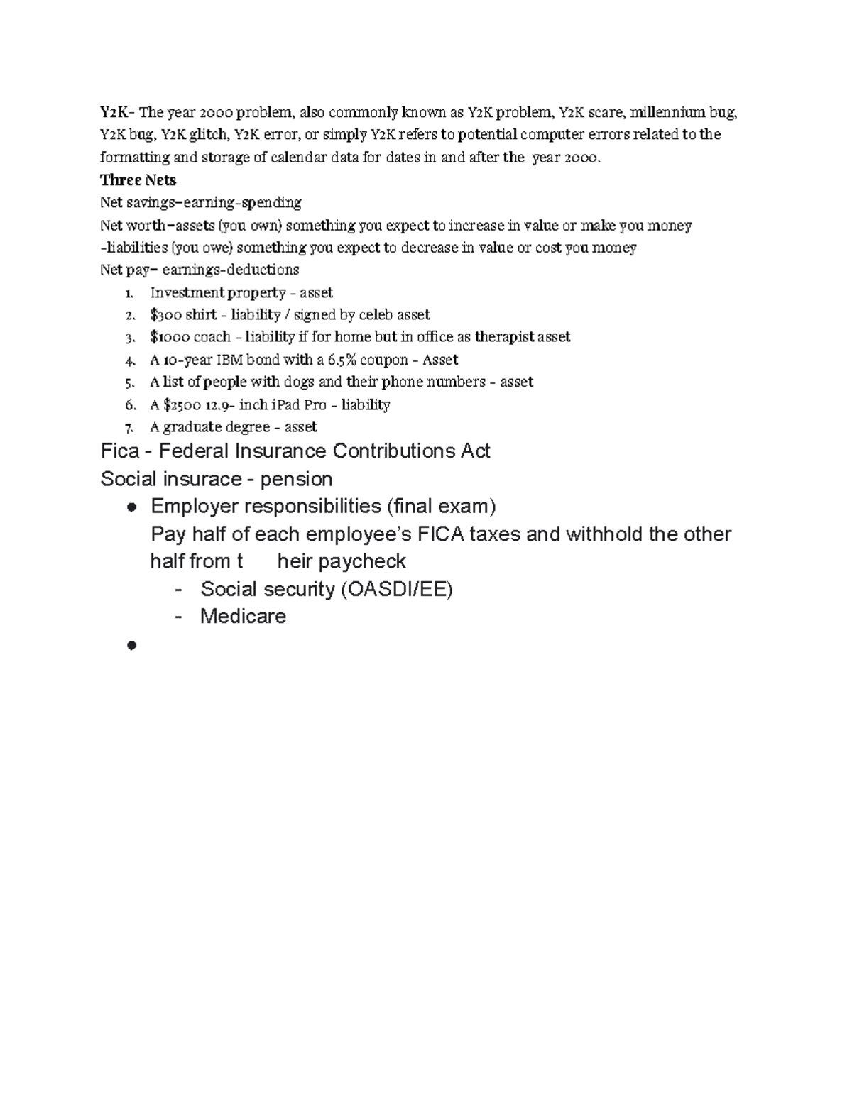 FINANCIAL PLANNING - Y2K- The year 2000 problem, also commonly known as ...