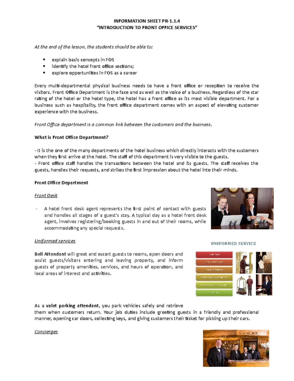 Front office - LSJD;LKC - INFORMATION SHEET PR-1. “INTRODUCTION TO ...