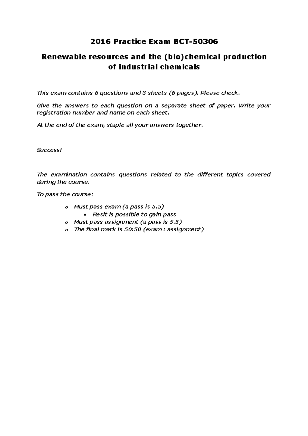 BCT 50603 Practice EXAM 2023 - 2016 Practice Exam BCT- Renewable ...