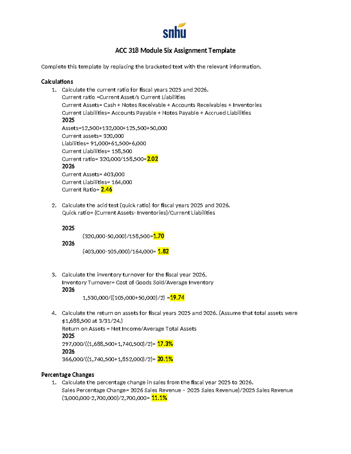 ACC 318 Module Six Assignment - Calculations 1. Calculate the current ...