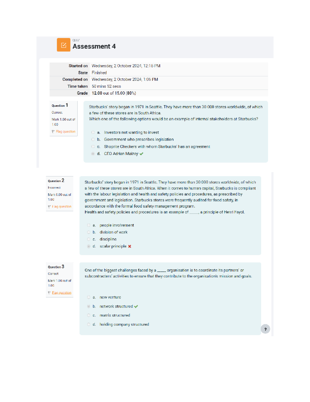 Ass 4 - Ass 4, covers lesson 6-8 - QUIZ Assessment 4 Started on Wednesday, 2 October 2024, 12:15 ...