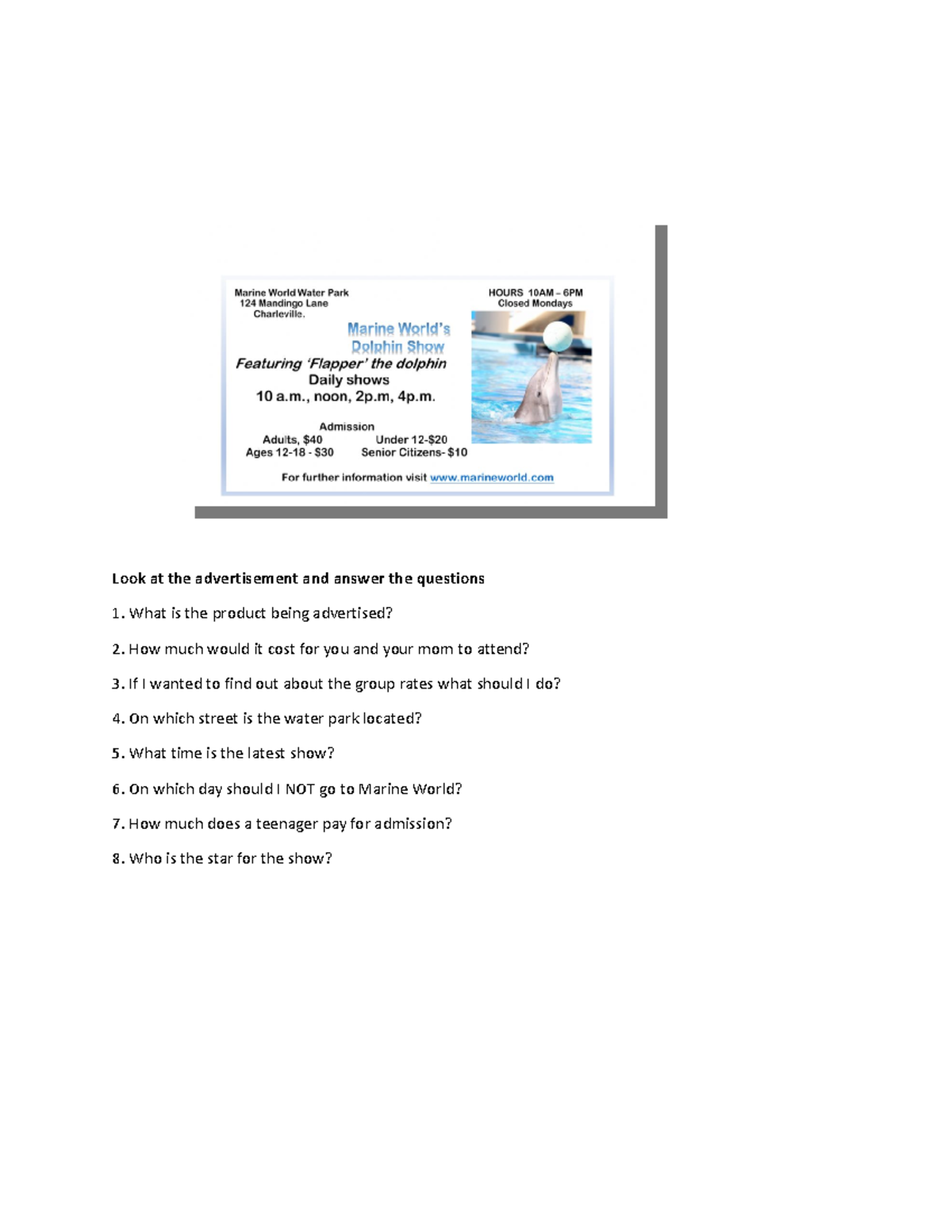 Directed writing - Practice - Look at the advertisement and answer the ...