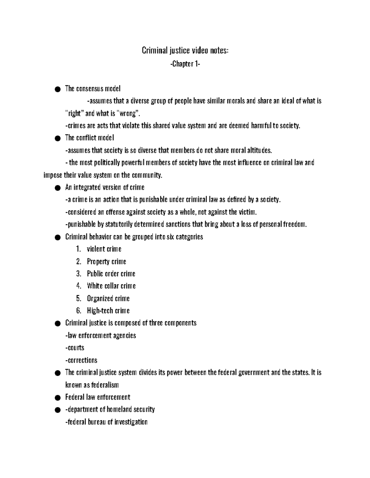 Criminal justice video notes - Criminal justice video notes: -Chapter 1 ...