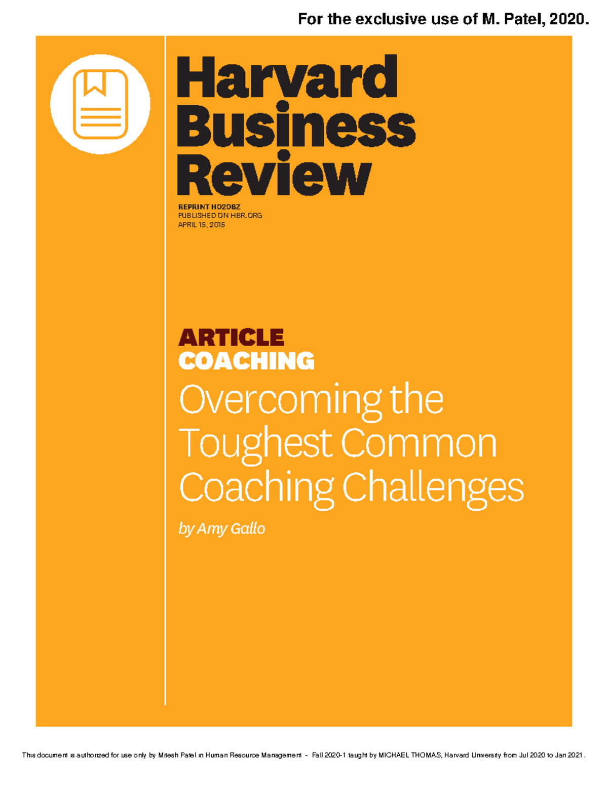 Overcoming the Toughest Common Coaching Challenges - ####### REPRINT H ...