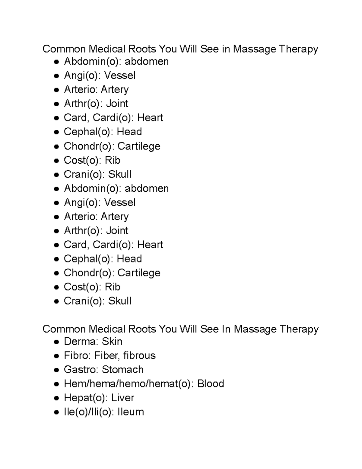 Common Medical Roots You Will See in Massage Therapy - Studocu