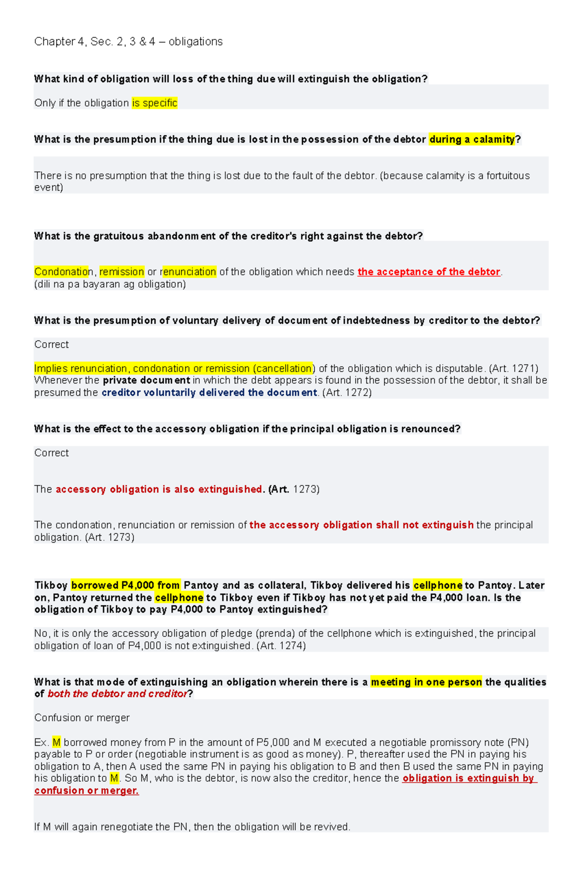 Chapter-4-Sec OBLICON - Chapter 4, Sec. 2, 3 & 4 – obligations What kind of obligation will loss ...