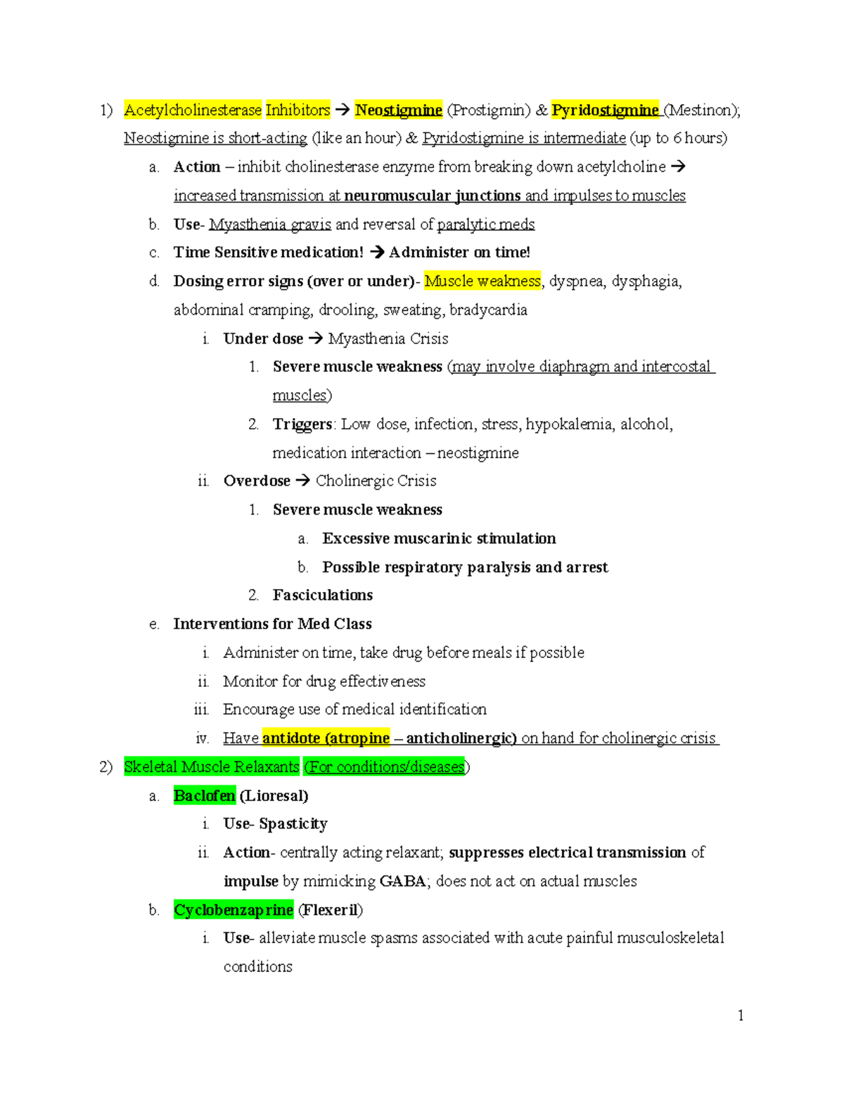 Neuro Meds - Acetylcholinesterase Inhibitors Neostigmine (Prostigmin ...