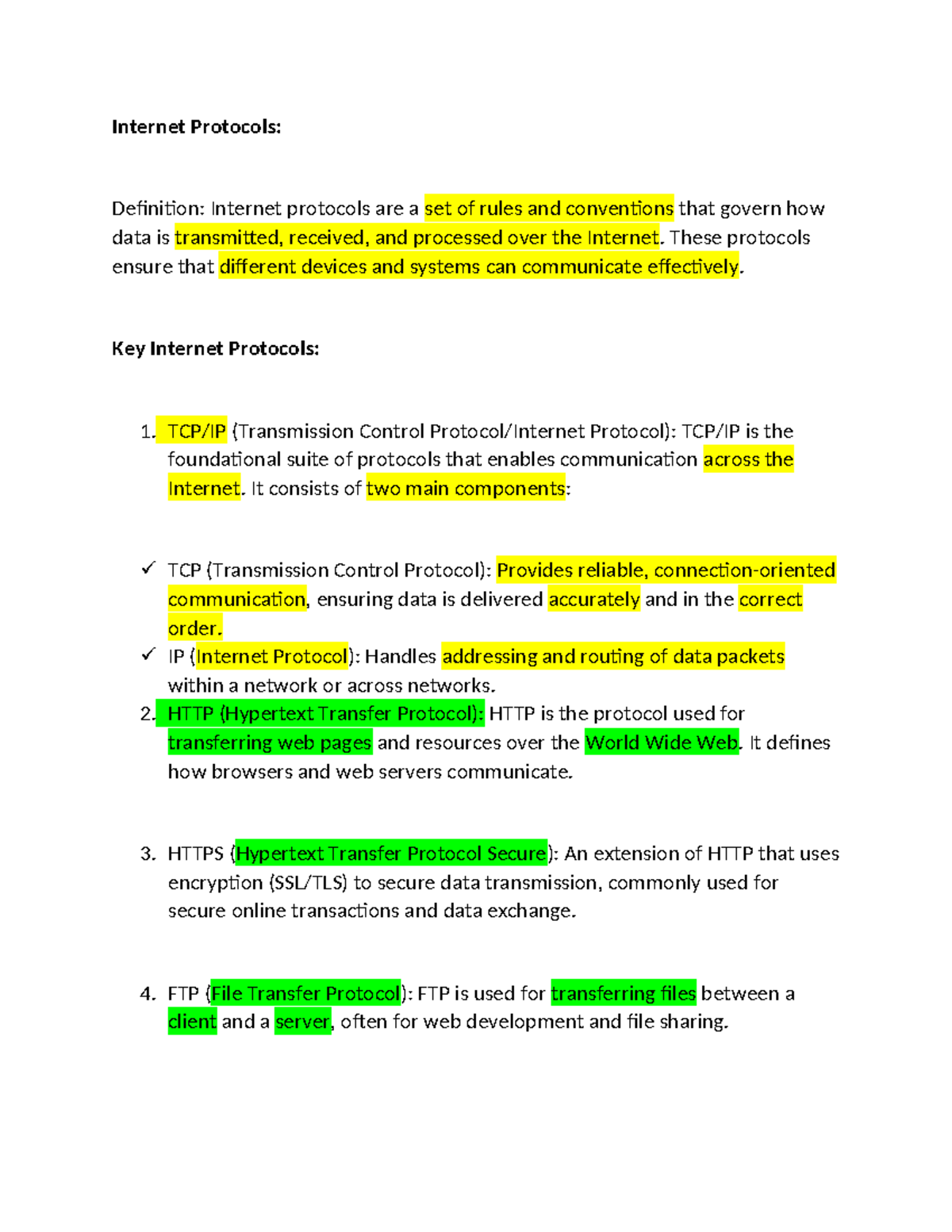 Internet Protocols - These protocols ensure that different devices and ...