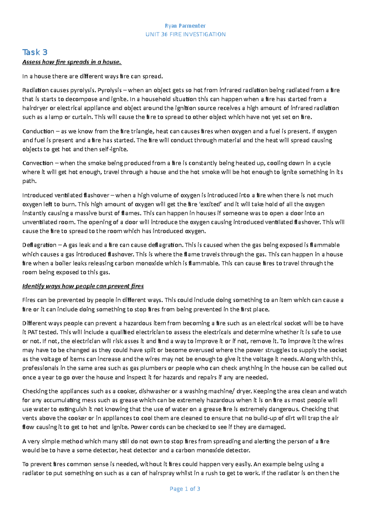 Task 3 - 80% AVG - Ryan Parmenter UNIT 36 FIRE INVESTIGATION Task 3 ...