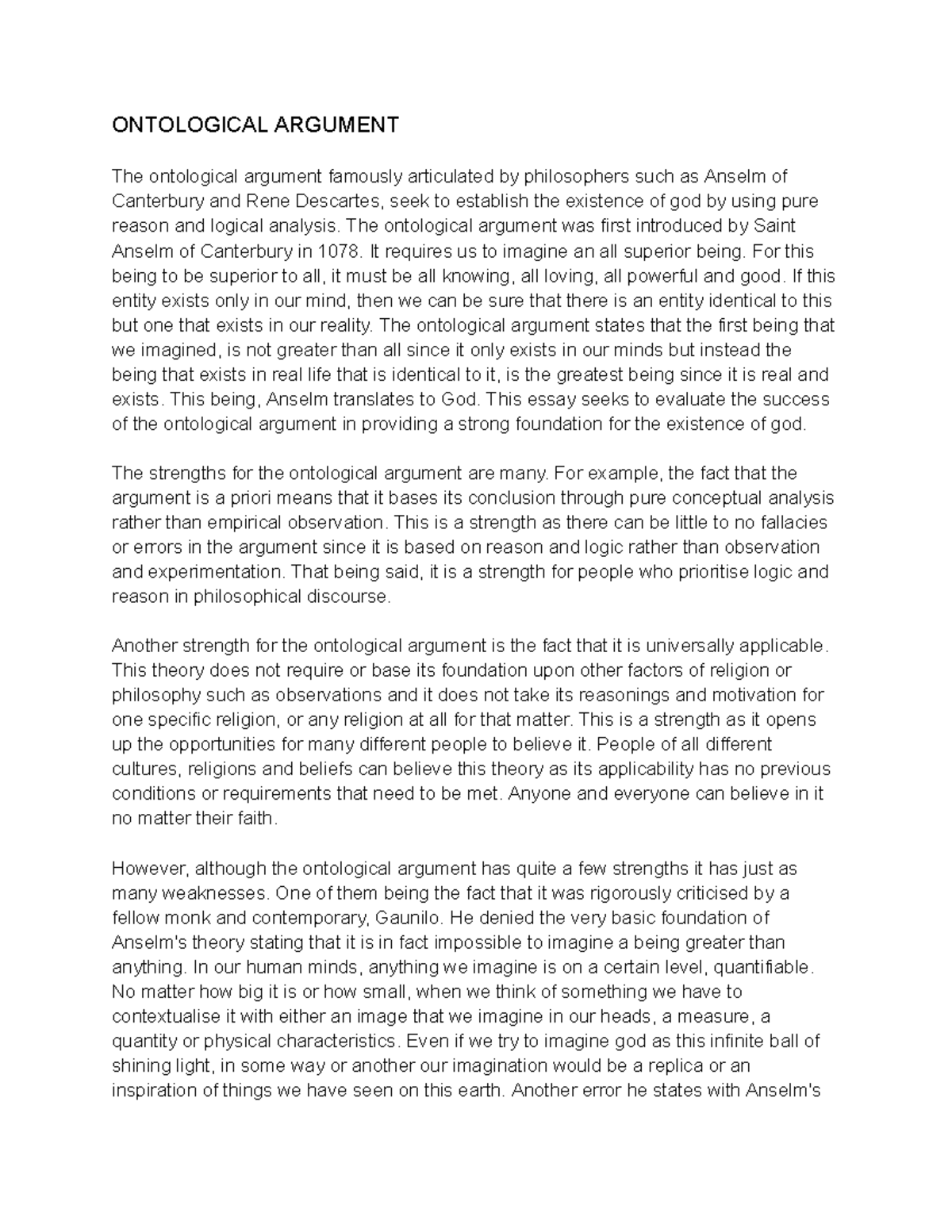 Ontological argument - The ontological argument was first introduced by ...