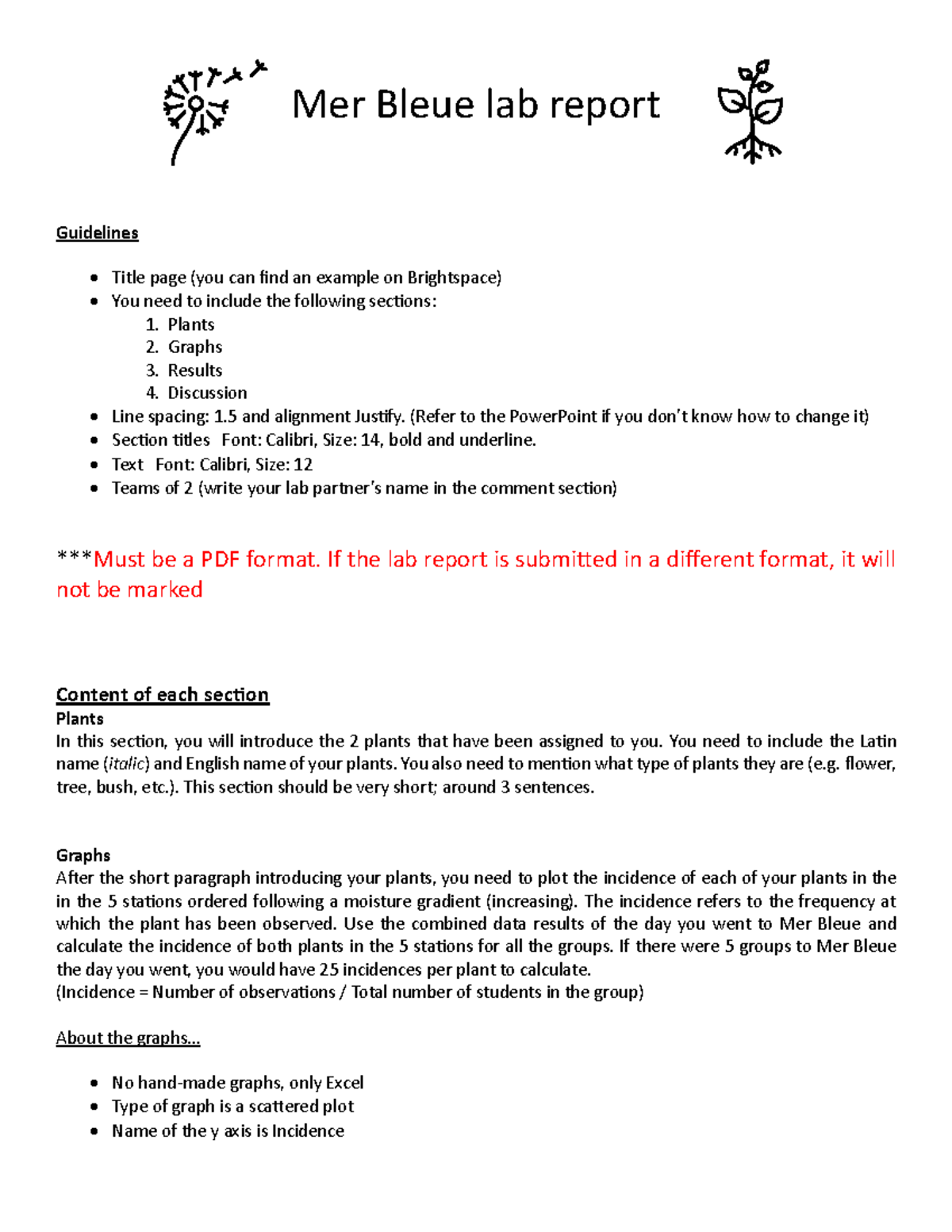 Instruction Mer Bleue lab report 2024 - Mer Bleue lab report Guidelines ...