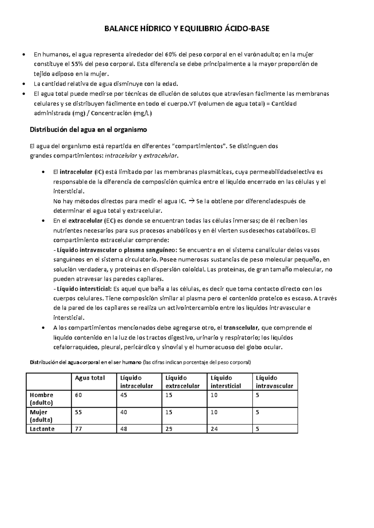 Balance Hidrico Y Equilibrio Acido - BALANCE HÕDRICO Y EQUILIBRIO ¡CIDO-BASE En humanos, el agua ...