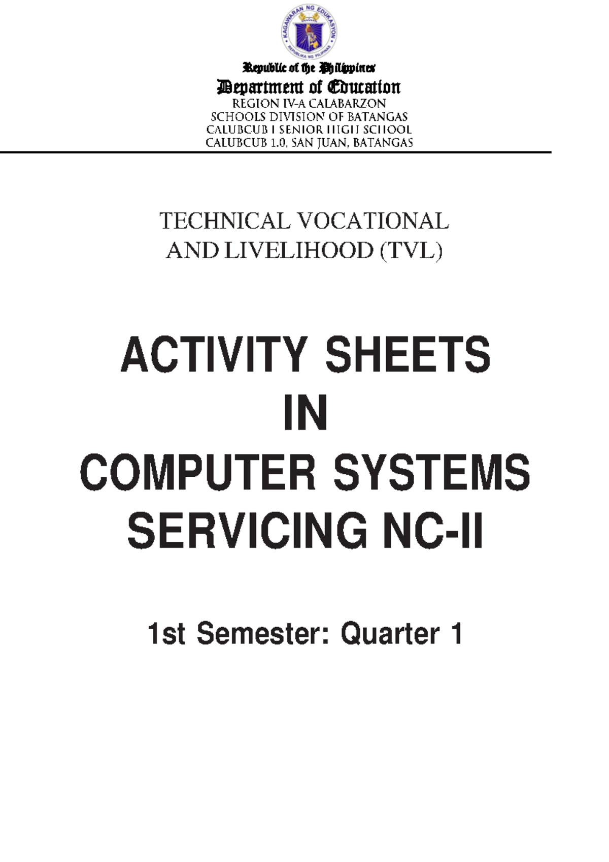 CSS Learning Activity Sheet - Department of Education TECHNICAL ...