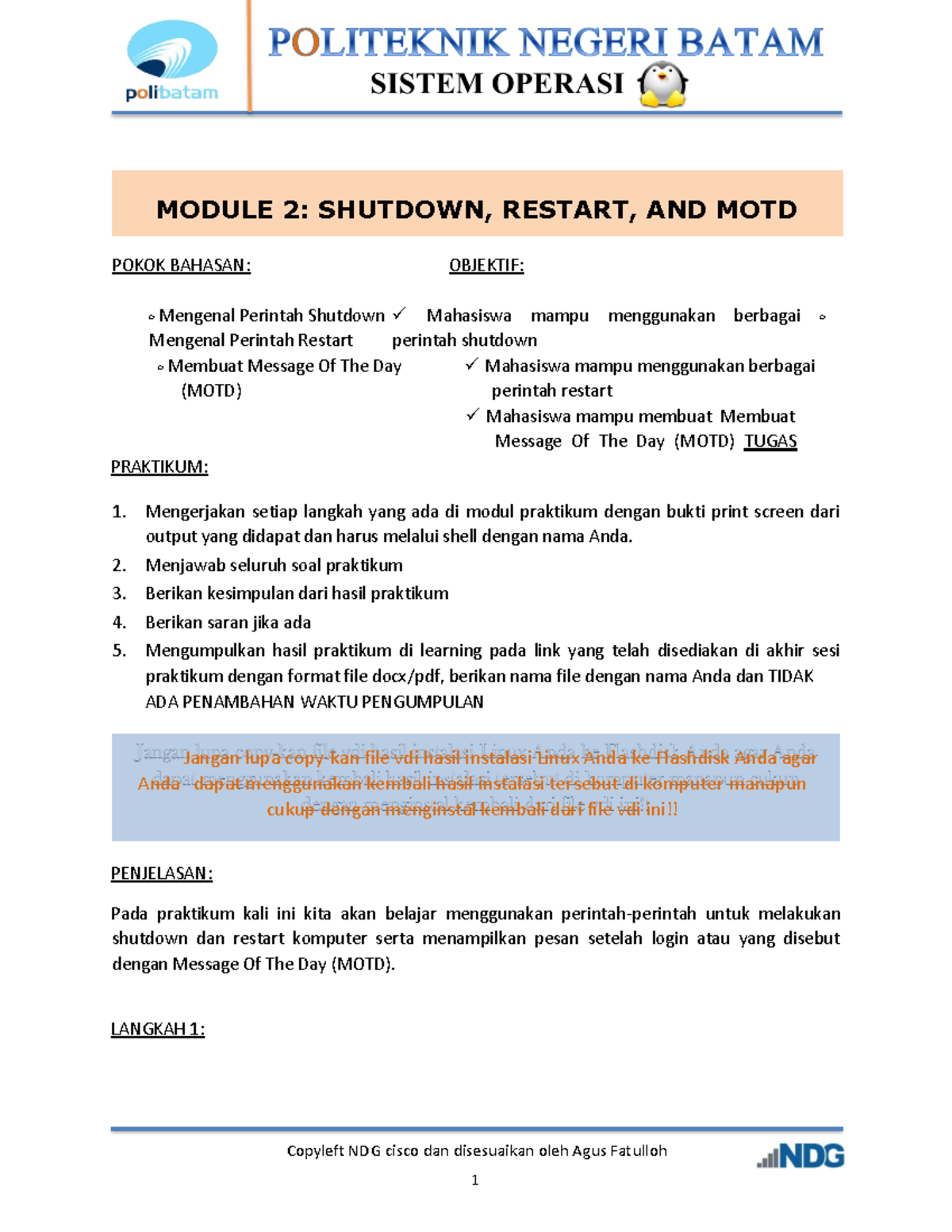 Sistem oprasi linux(pemrograman) - Copyleft NDG cisco dan disesuaikan ...