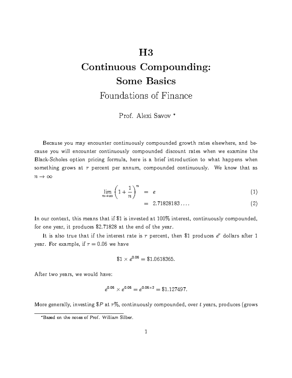 H3 - Lecture notes 1 - H Continuous Compounding: Some Basics ...
