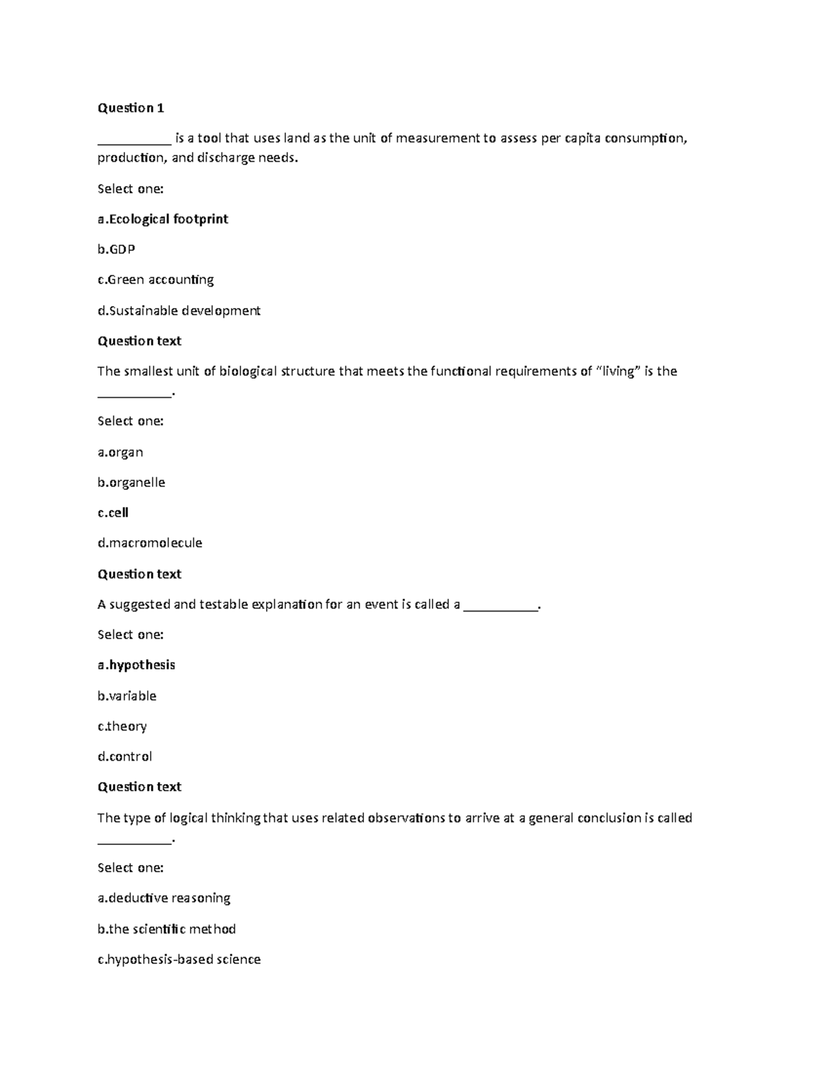 Environmental Science Self Quiz 1 - ENVS 1301 - UoPeople - Studocu