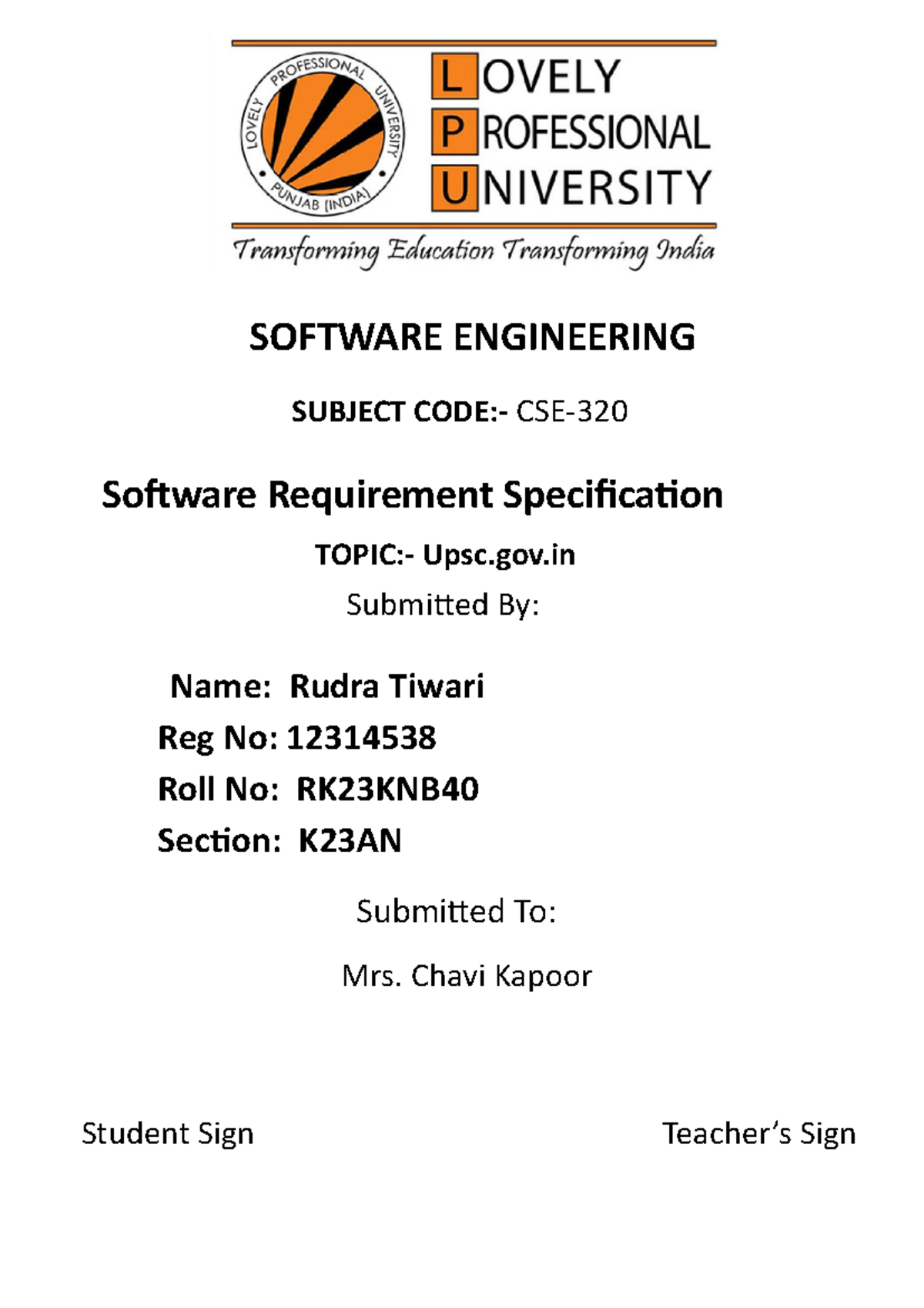 UPSC.Gov.in SRS by Rudra Tiwari - SOFTWARE ENGINEERING SUBJECT CODE:- CSE- 320 Software ...