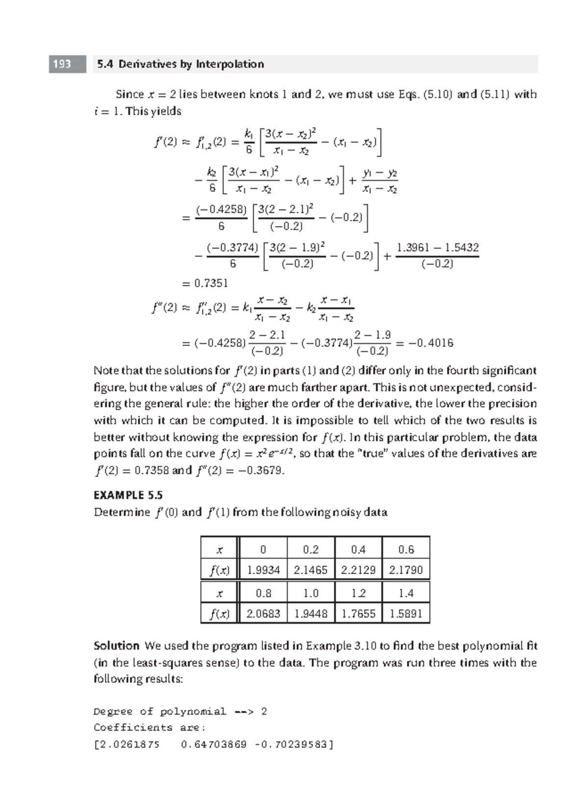 Numerical Method with Python-68 - 193 5 Derivatives by Interpolation Since x = 2 lies between ...