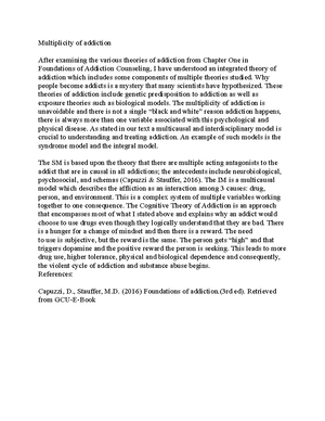 Topic 2 DQ 1 - What are three differences between a chemical addiction ...