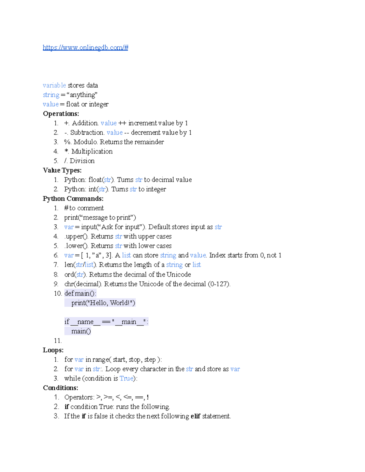 My Csci 127 Note Python Onlinegdb Variable Stores Data String “anything” Value Float 8226
