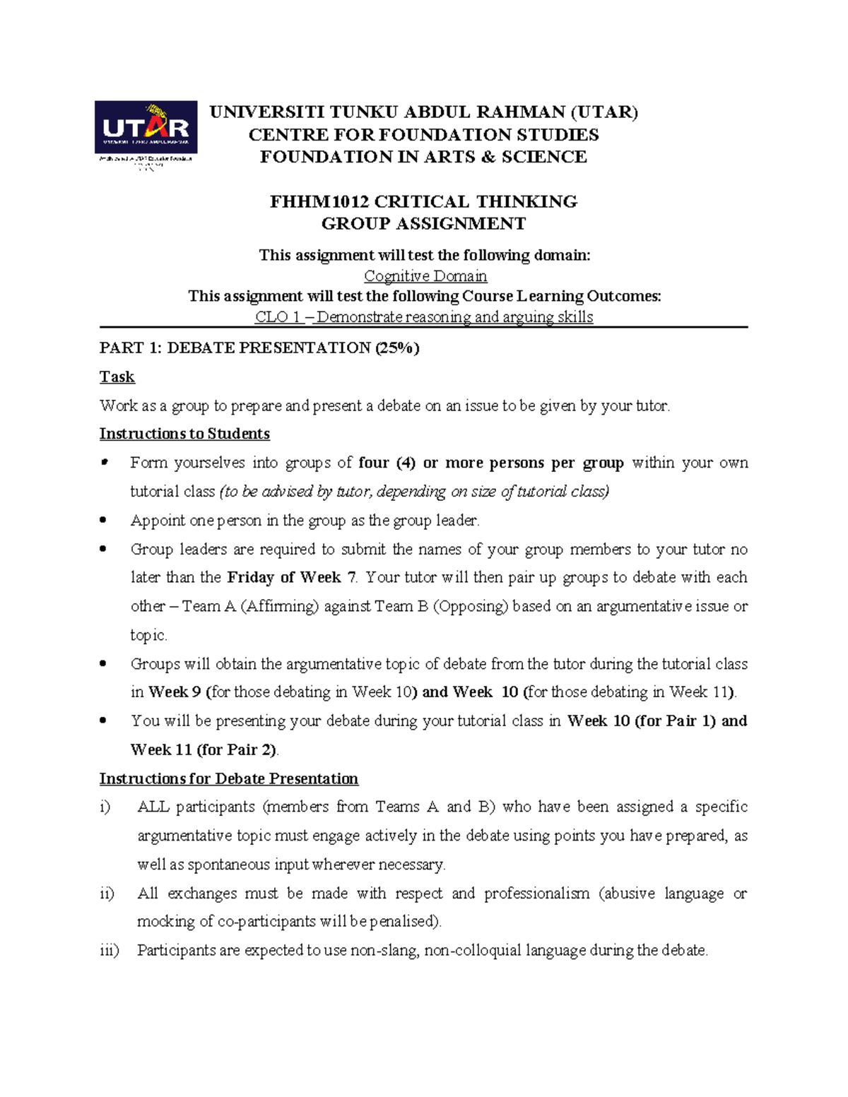 CT202406 Assignment Guidelines - UNIVERSITI TUNKU ABDUL RAHMAN (UTAR ...