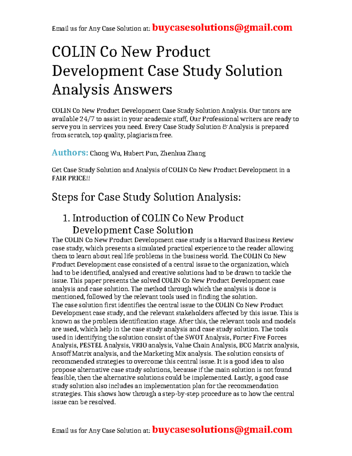 Case Solution Colin Co New Product Development - COLIN Co New Product ...