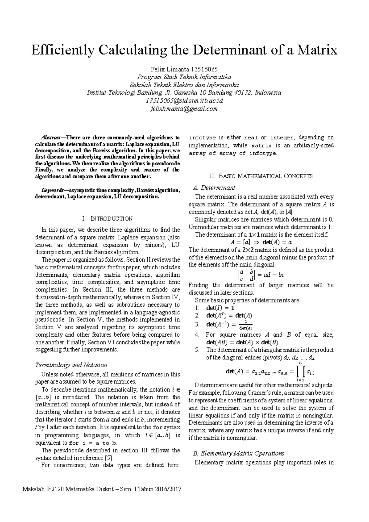 Jurnal bahasa inggris alinel - Efficiently Calculating the Determinant ...