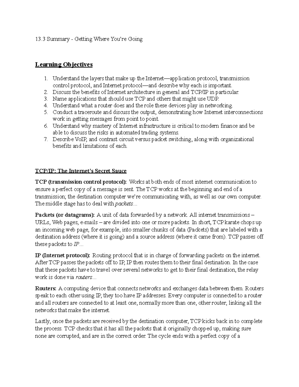 Chapter 13 Summary Lecture Notes 13 Summary Getting Where Youre Going Learning Objectives