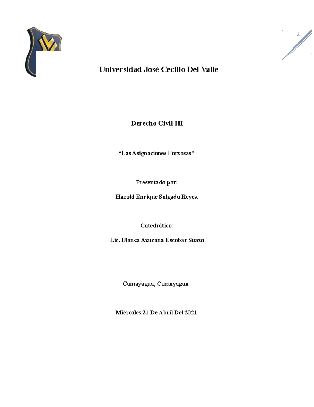 Asignaciones Forzosas, Derecho civil - Universidad José Cecilio Del ...